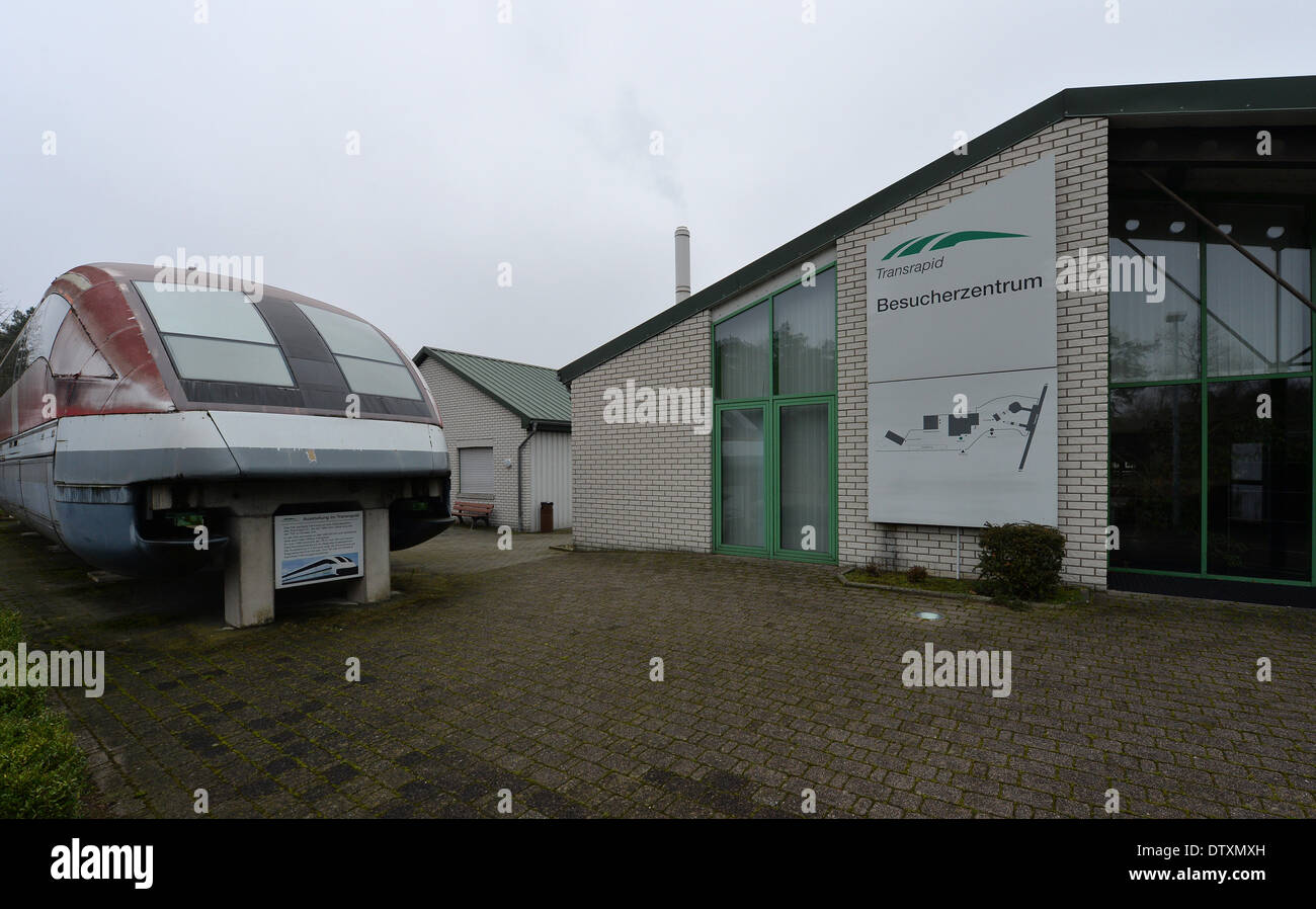Lathen, Germany. 22nd Feb, 2014. A Transrapid stands at the visitor's ...