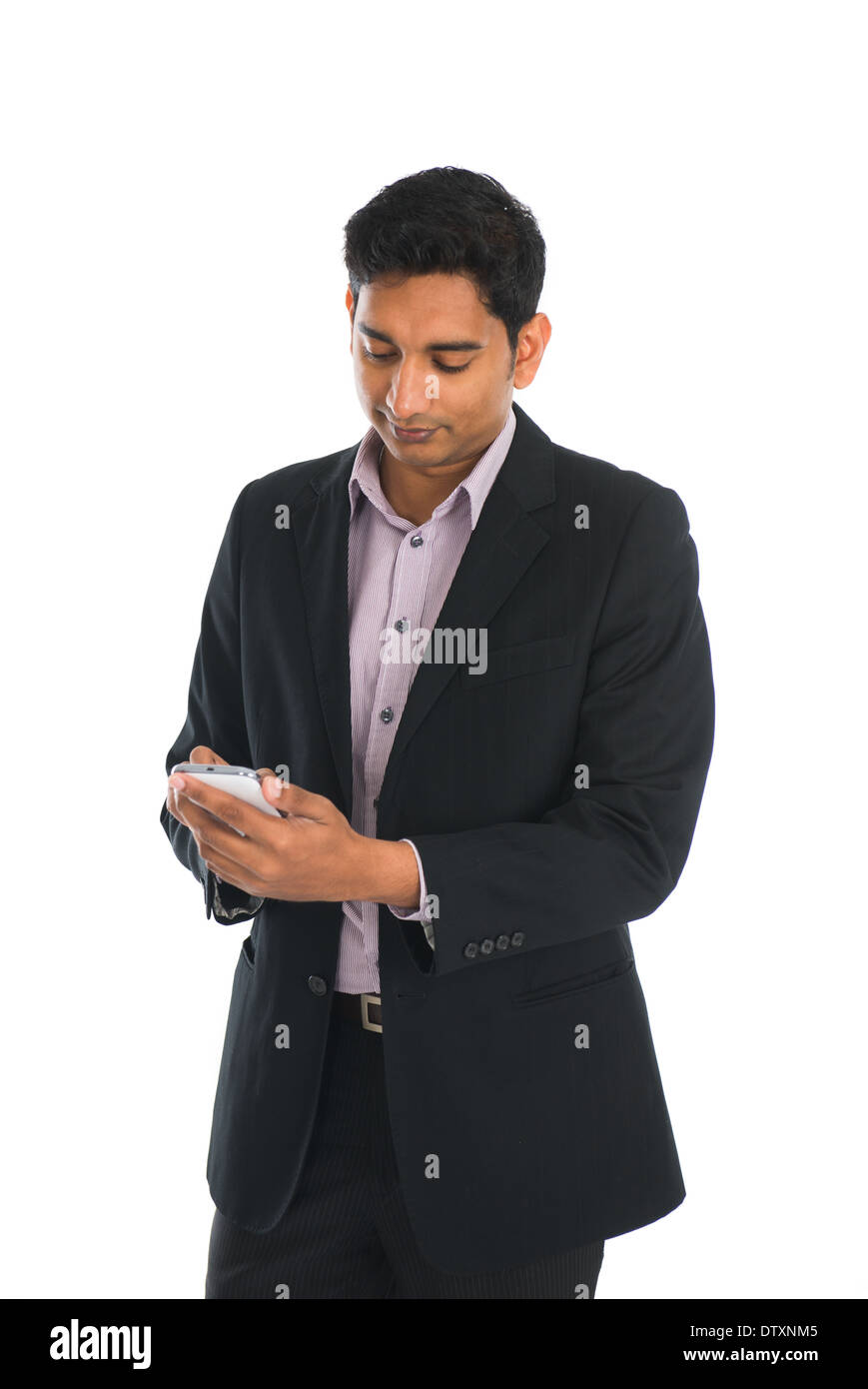 indian male business man using smartphone with white background Stock ...