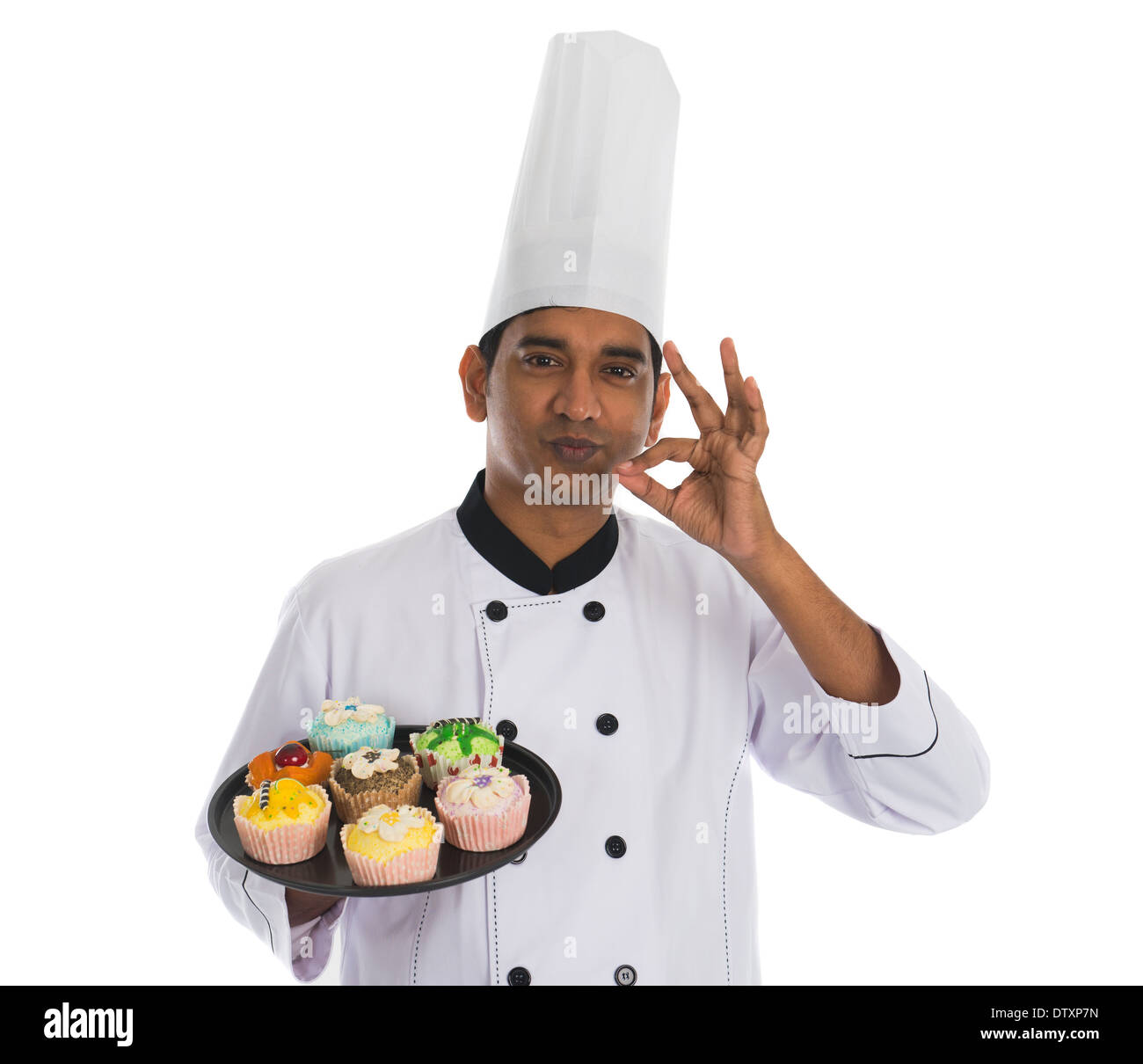 indian male chef with tasty ok sign and white background Stock Photo ...