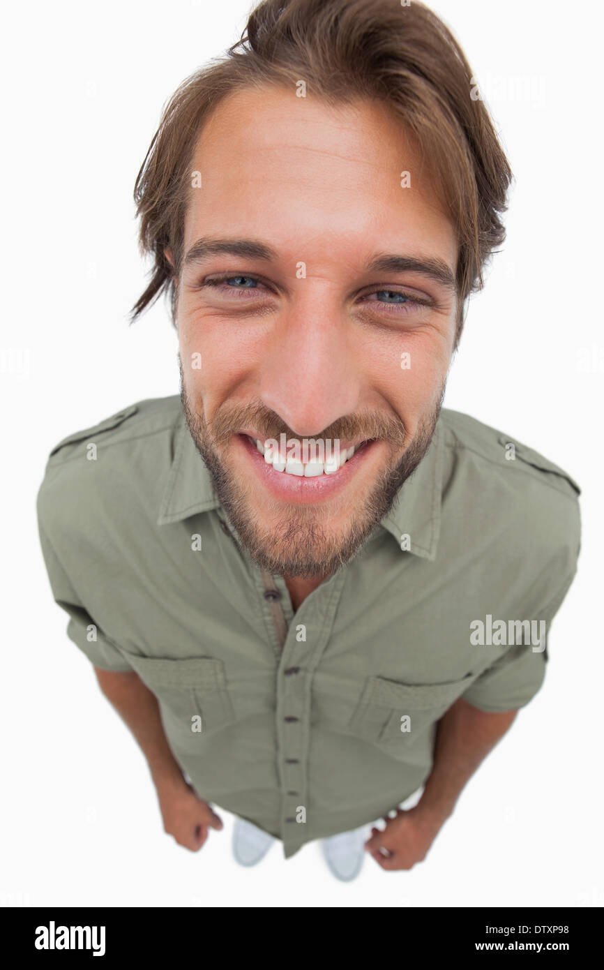 Overhead angle of happy man Stock Photo - Alamy