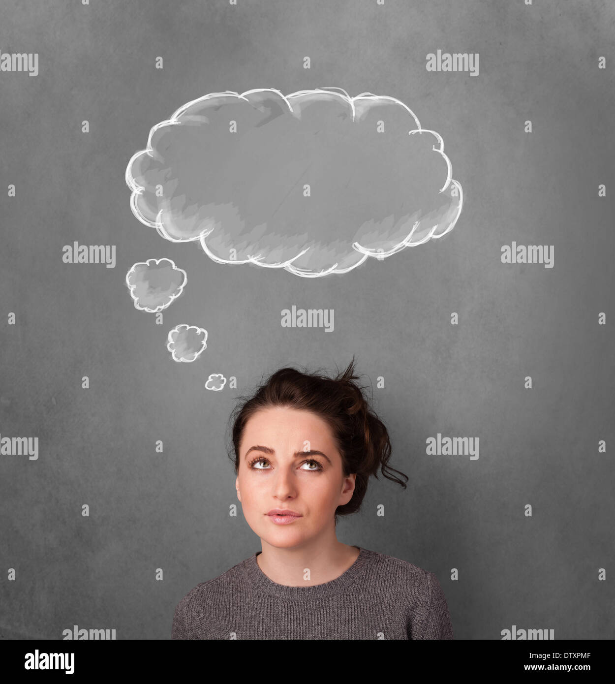 Thoughtful woman with cloud above her head Stock Photo - Alamy