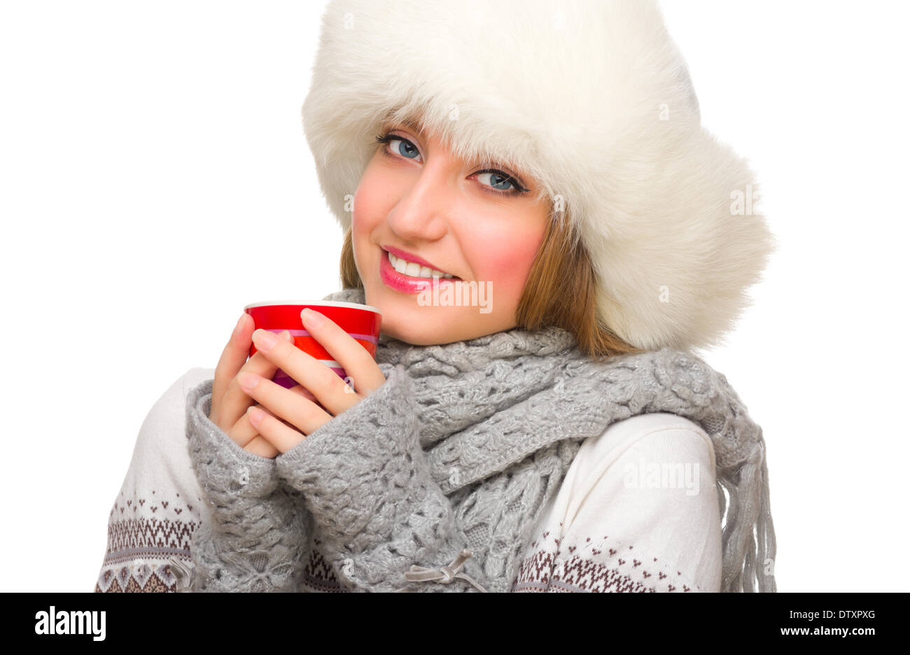 Young girl with mug isolated Stock Photo - Alamy