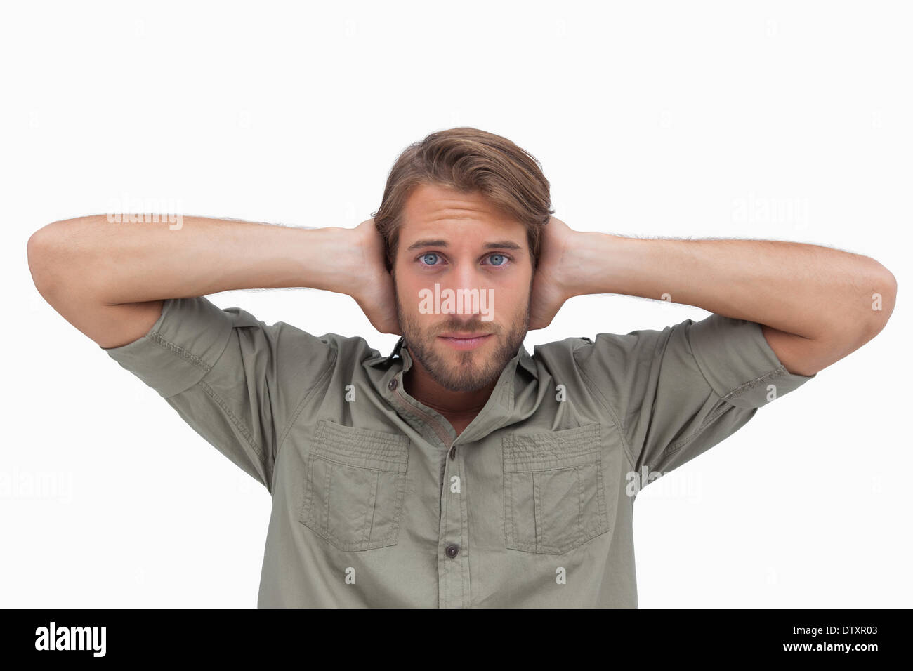 Man blocking camera hi-res stock photography and images - Alamy