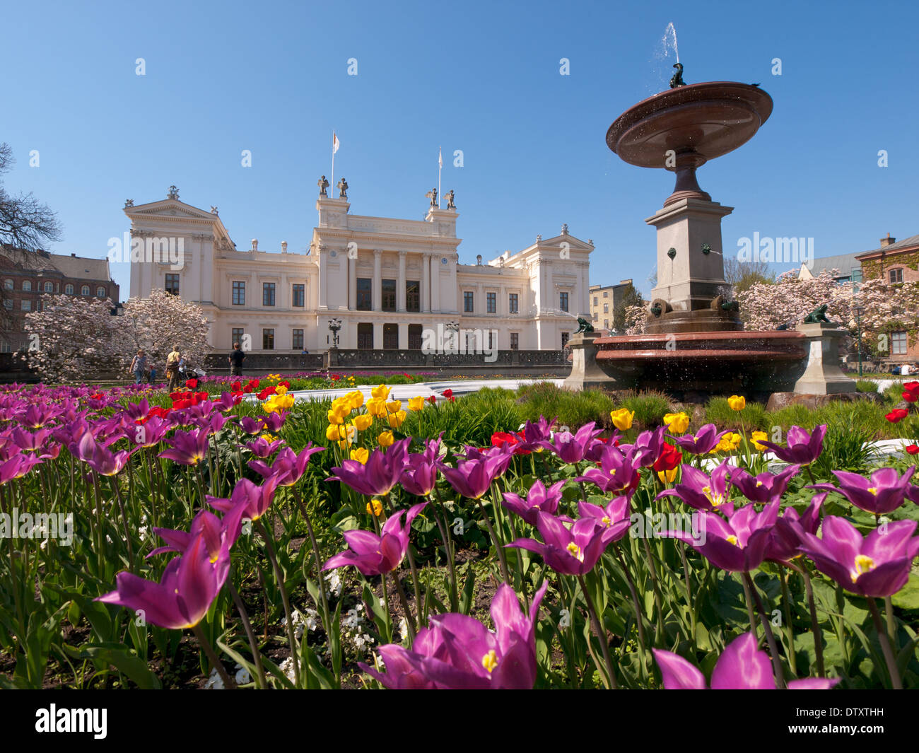 A view of the Main University Building in spring at Lund University in ...
