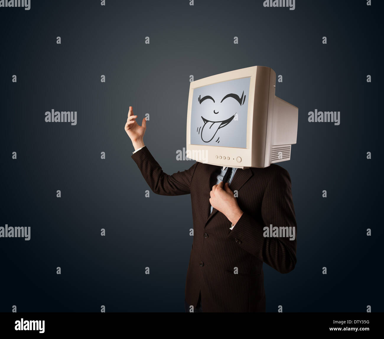 Happy business man with a computer monitor and a smiley face Stock ...