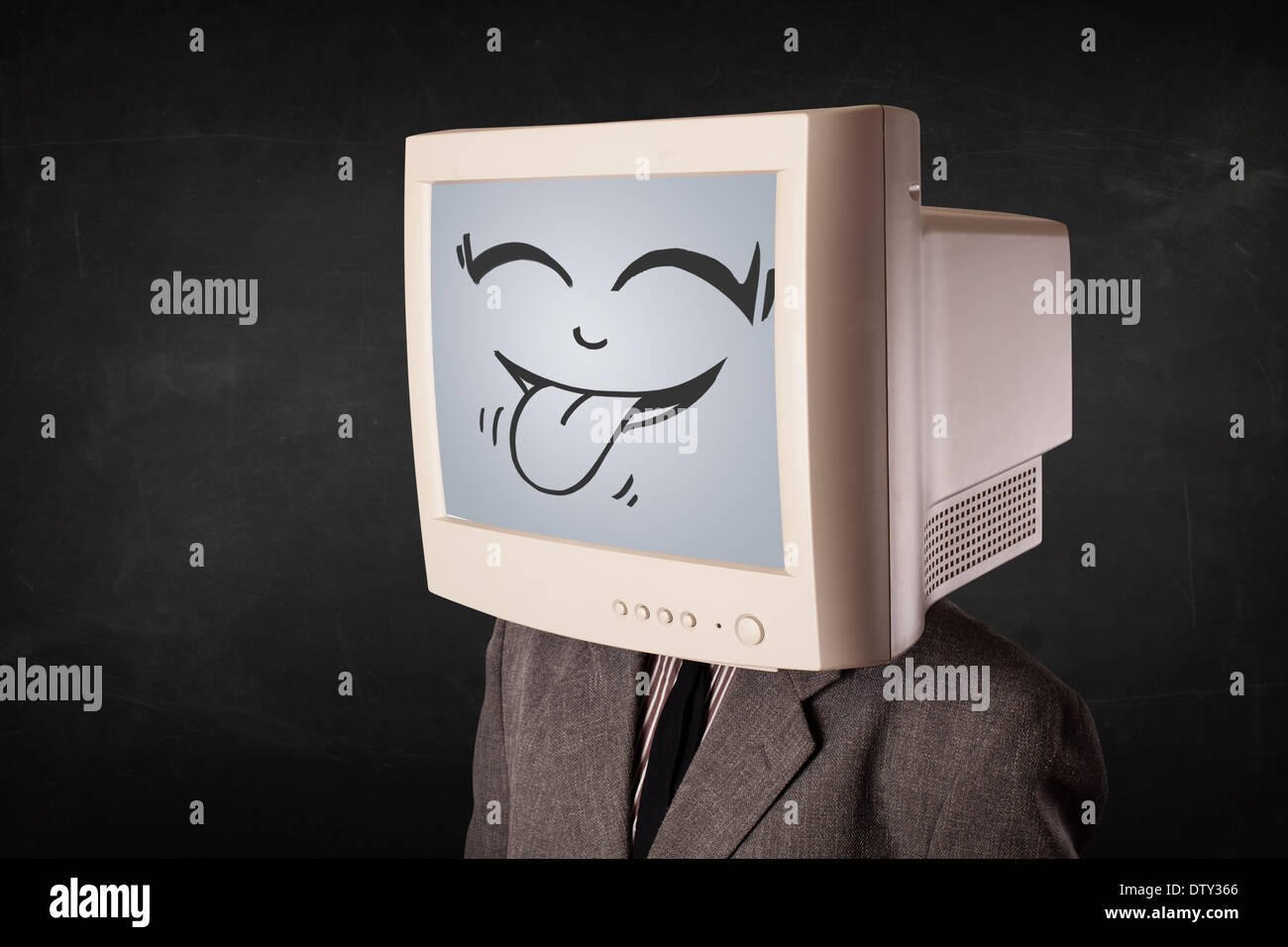 Happy business man with a computer monitor and a smiley face Stock ...