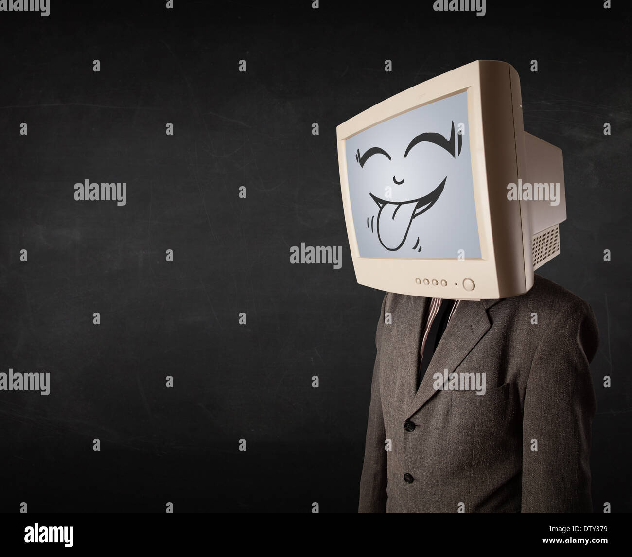 Happy business man with a computer monitor and a smiley face Stock ...