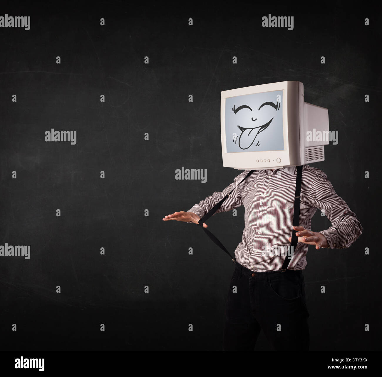 Happy business man with a computer monitor and a smiley face Stock ...