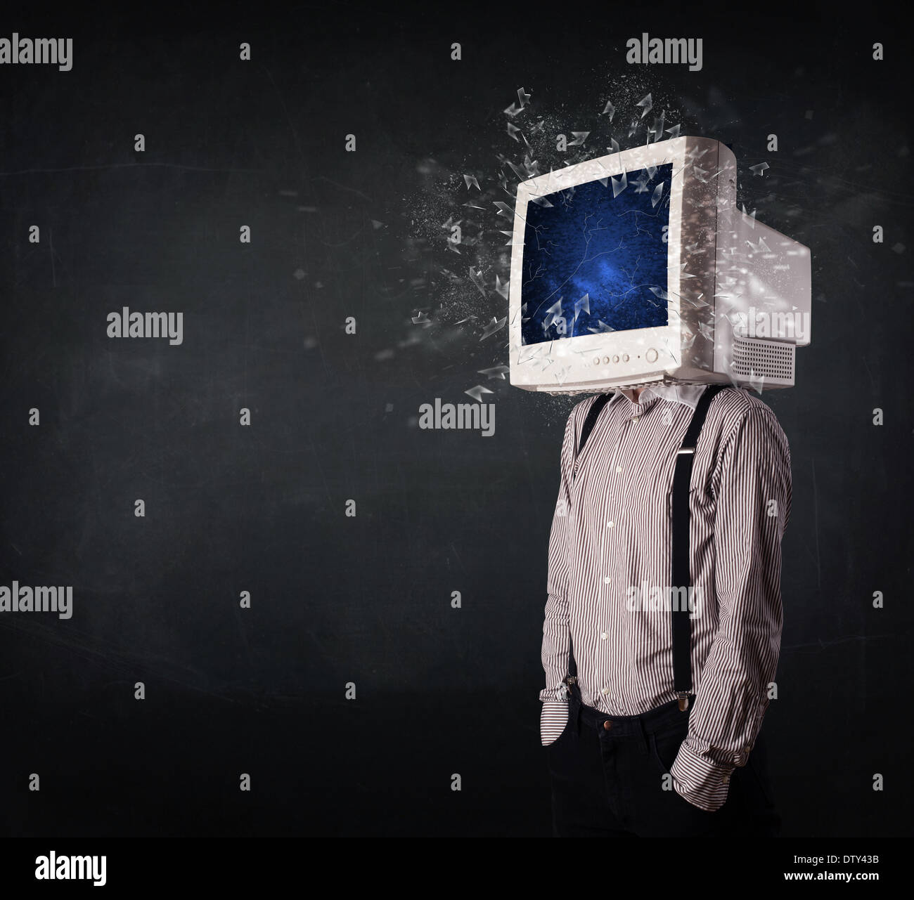 Computer monitor screen exploding on a young persons head Stock Photo ...