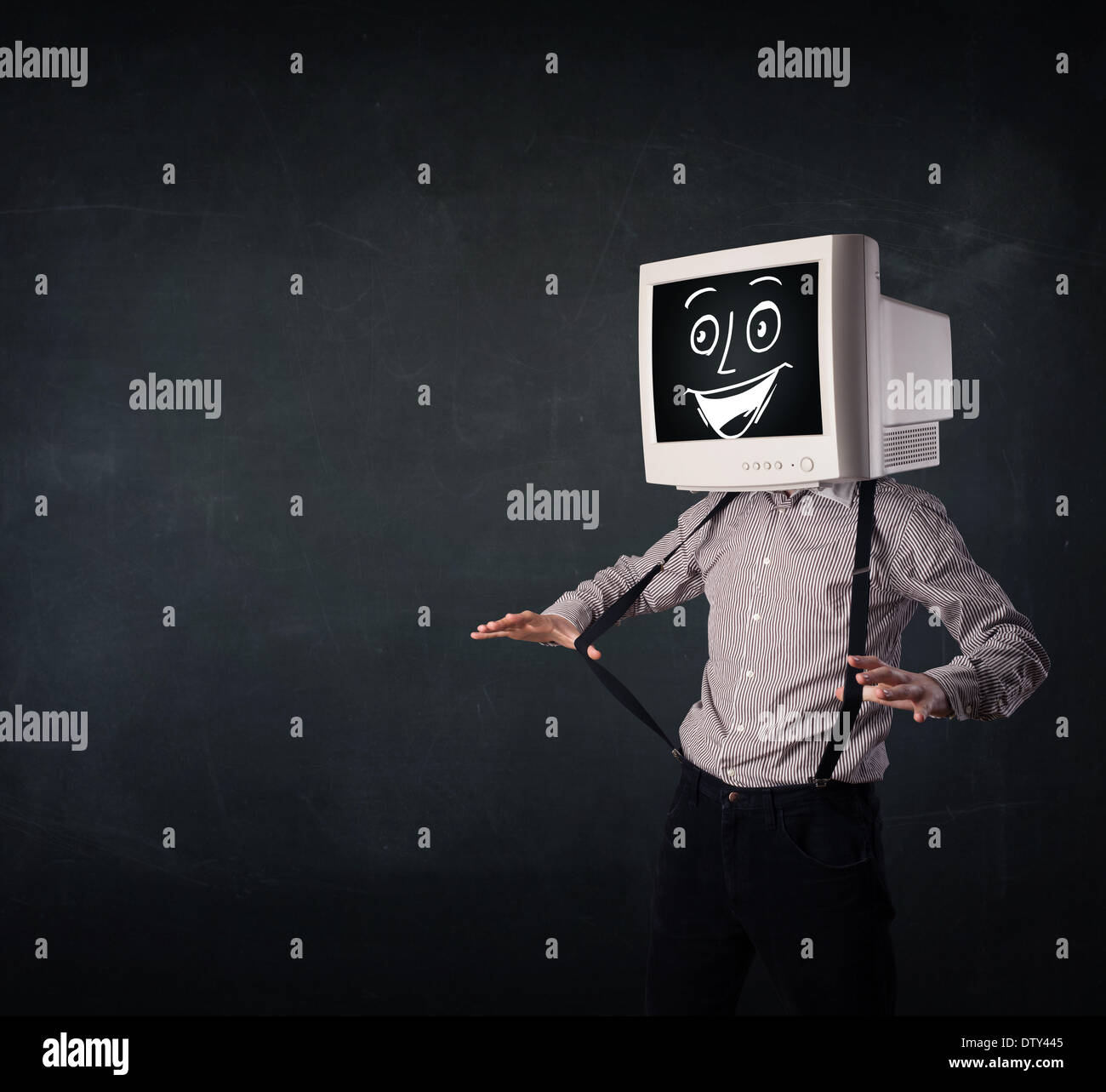 Happy businessman with a PC monitor head and a smiley face Stock Photo ...