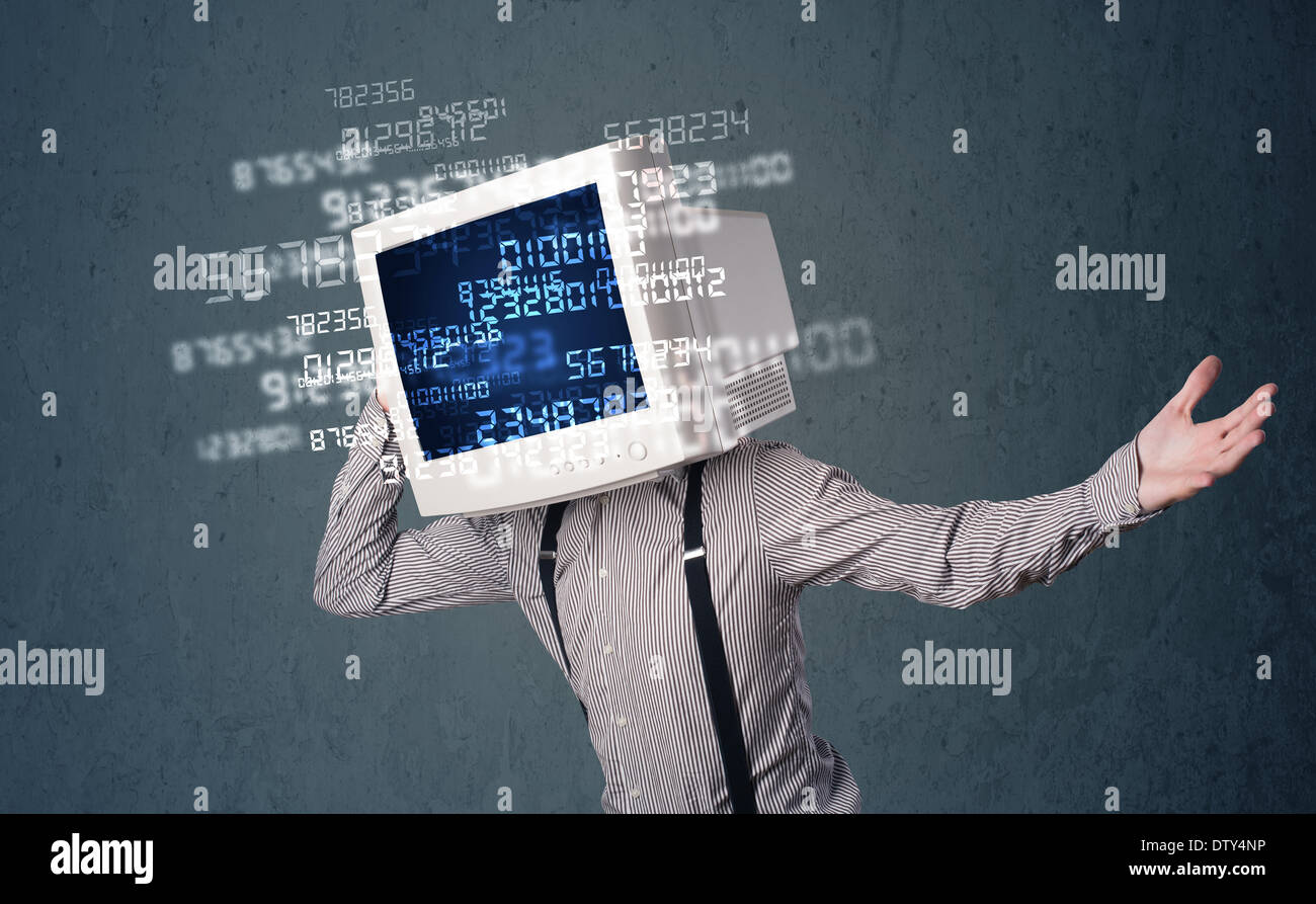 Human cyber monitor pc calculating computer data concept Stock Photo ...