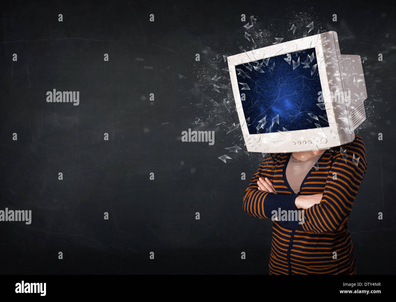 Computer monitor screen exploding on a young persons head Stock Photo ...