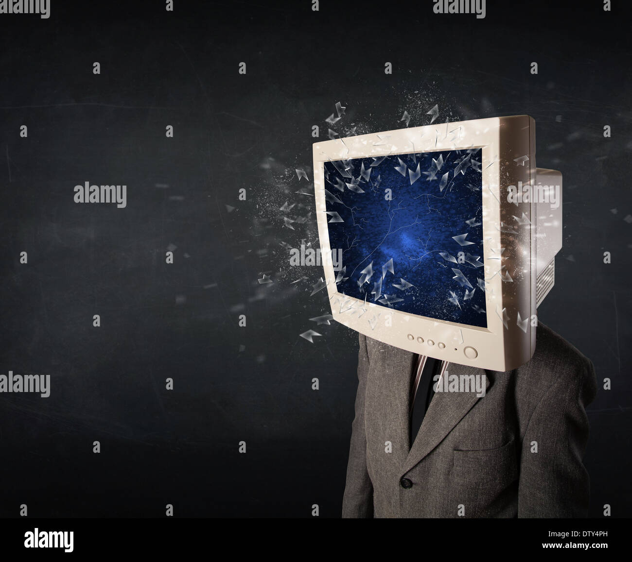 Computer monitor screen exploding on a young persons head Stock Photo ...