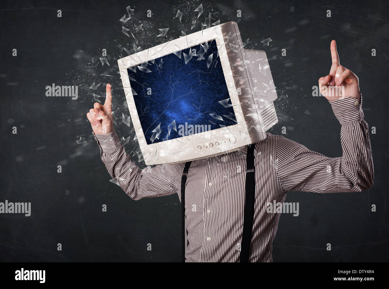 Computer monitor screen exploding on a young persons head Stock Photo ...