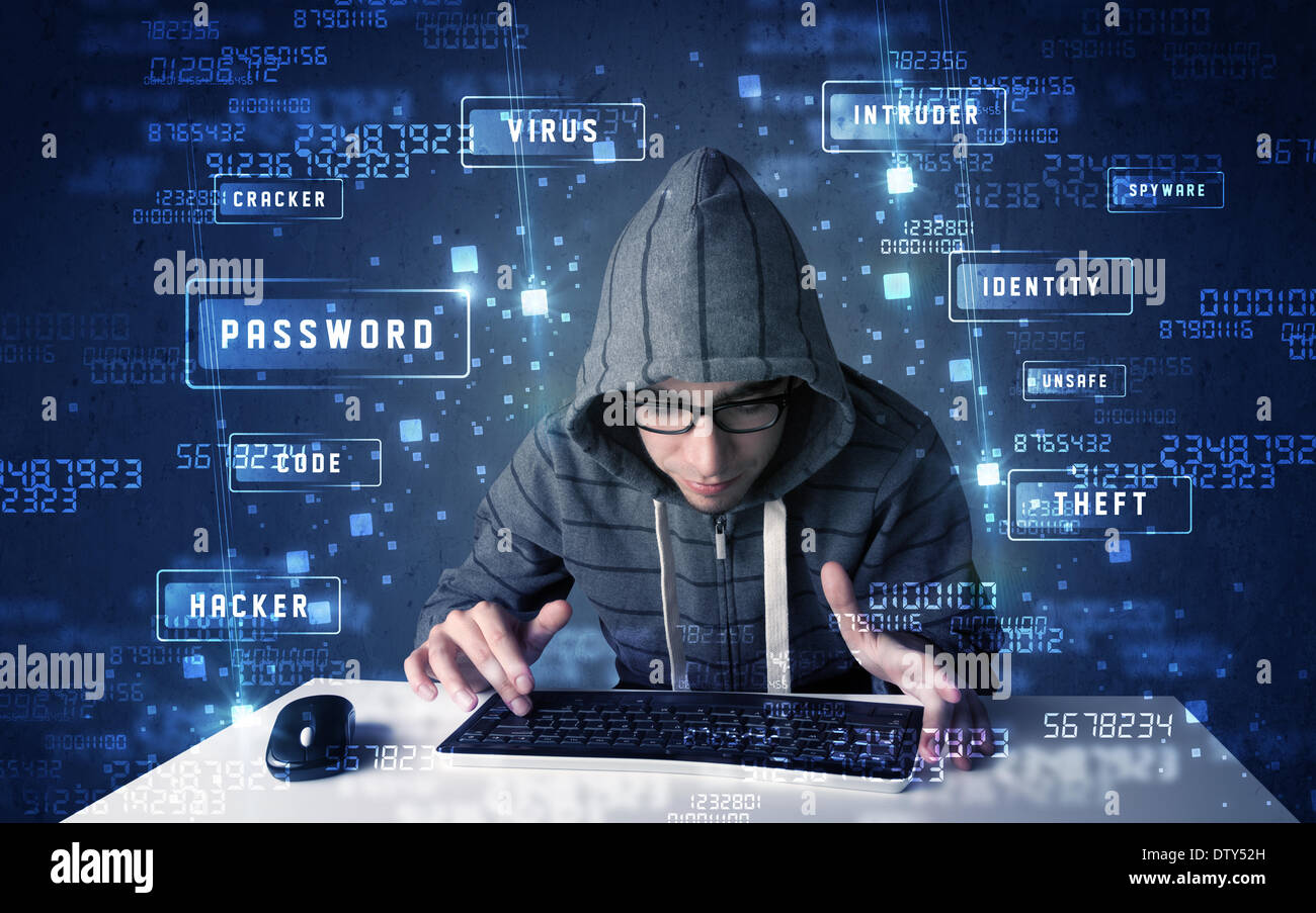 Hacker programing in technology enviroment with cyber icons Stock Photo - Alamy