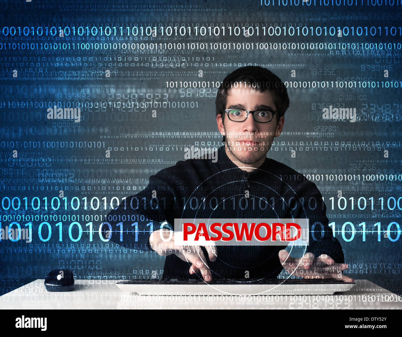 Young geek hacker stealing password Stock Photo - Alamy