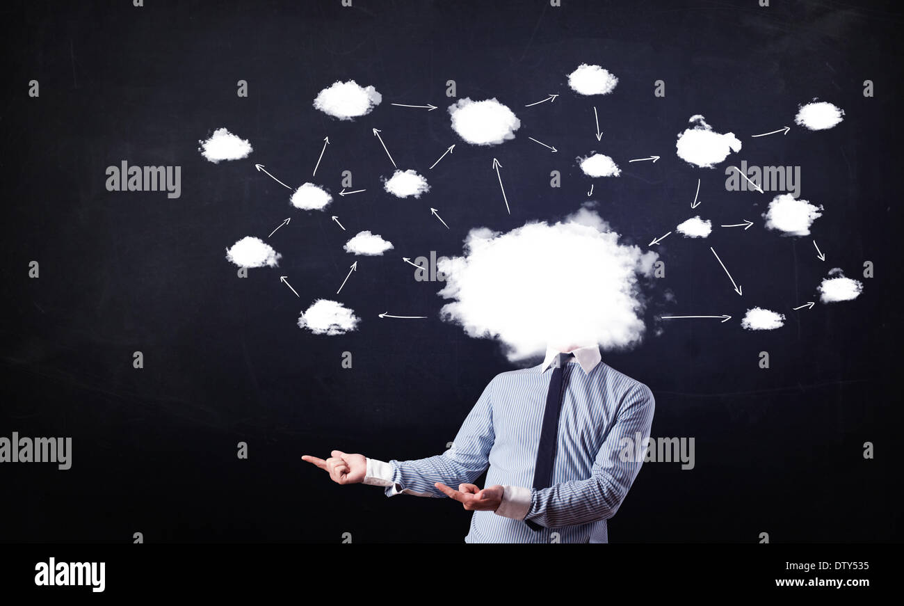 Business man with cloud network head Stock Photo - Alamy