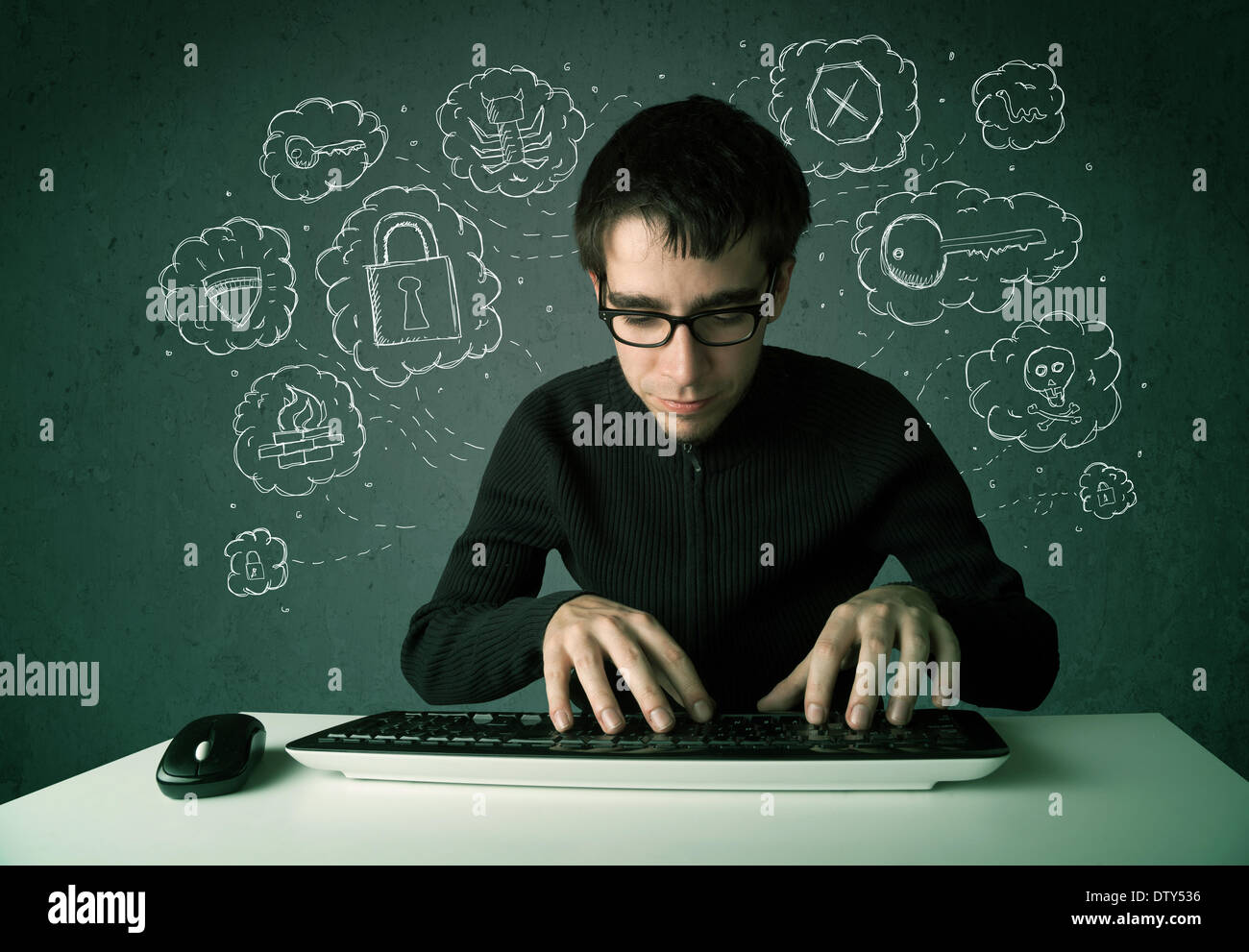 Young nerd hacker with virus and hacking thoughts Stock Photo - Alamy