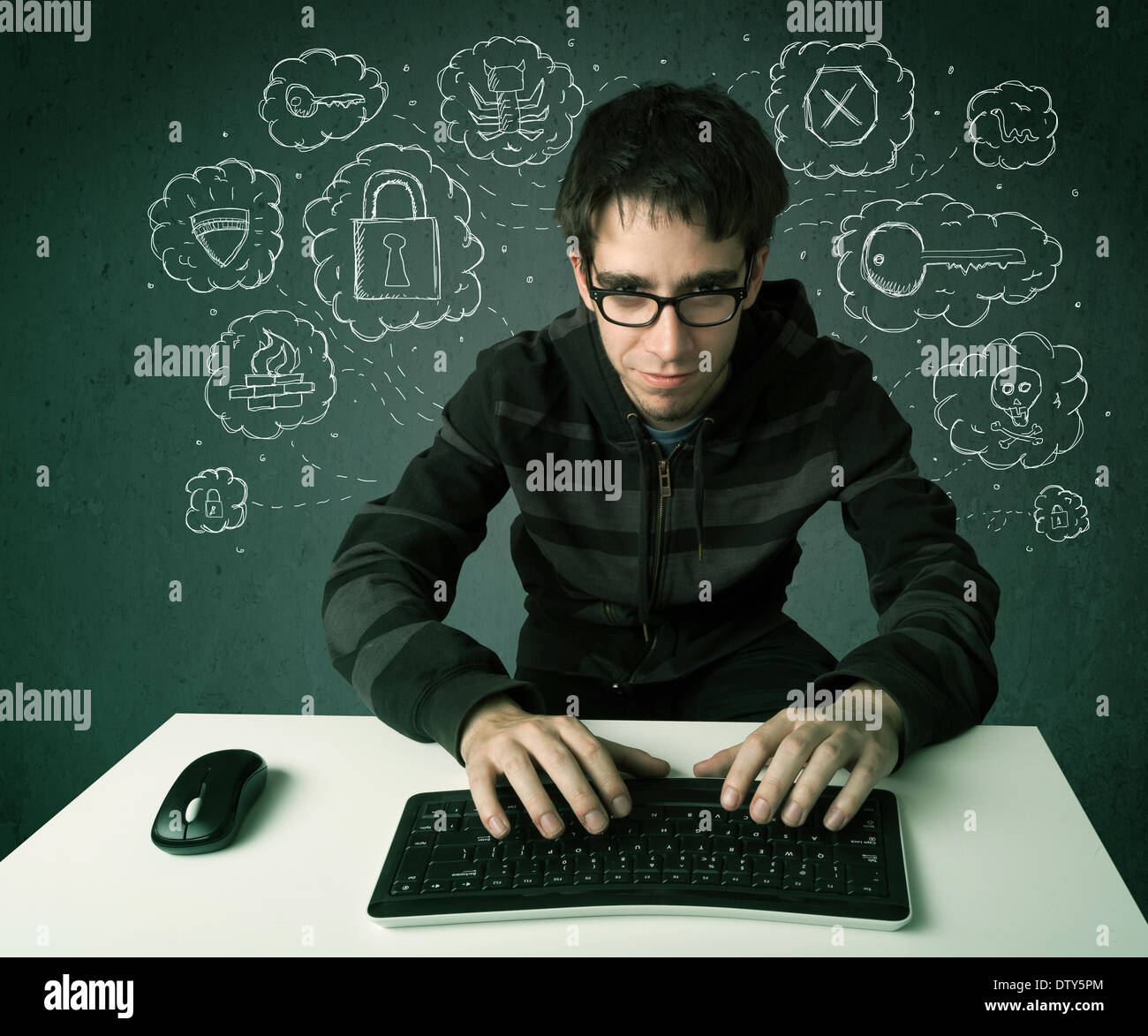 Young nerd hacker with virus and hacking thoughts Stock Photo - Alamy