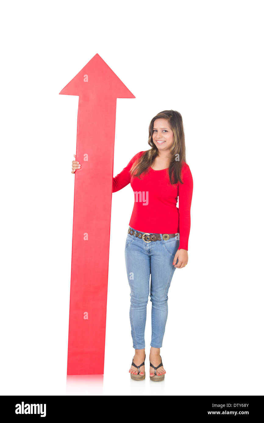 1 indian girl standing with aroow Stock Photo - Alamy