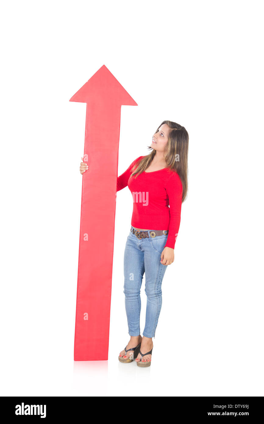 1 indian girl standing with aroow Stock Photo - Alamy