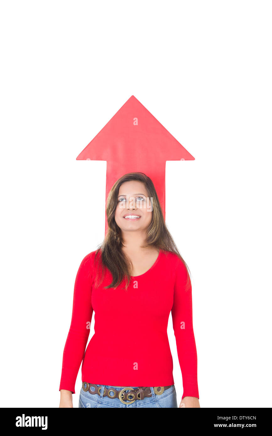 1 indian girl standing with aroow Stock Photo - Alamy