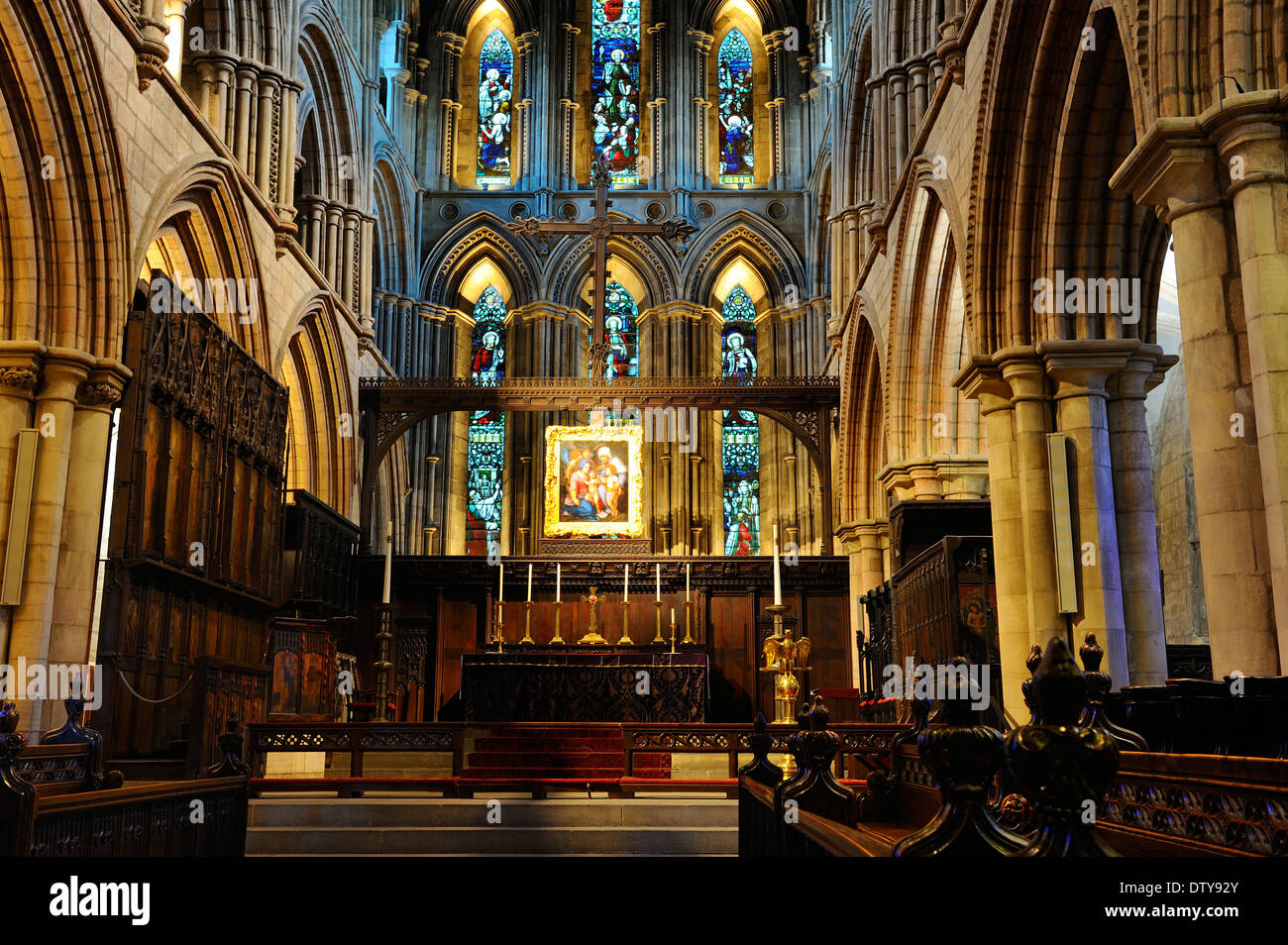 High altar, Hexham Abbey, Hexham, Northumberland, England Stock Photo ...