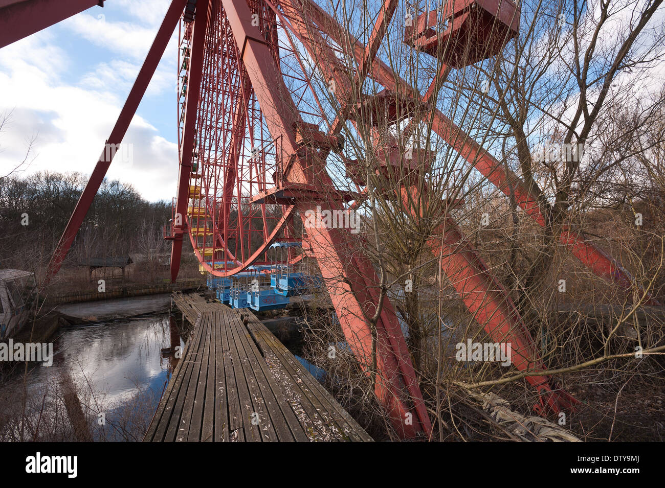 Abandoned derelict recreational forgotten amusement fun park with ruins ...