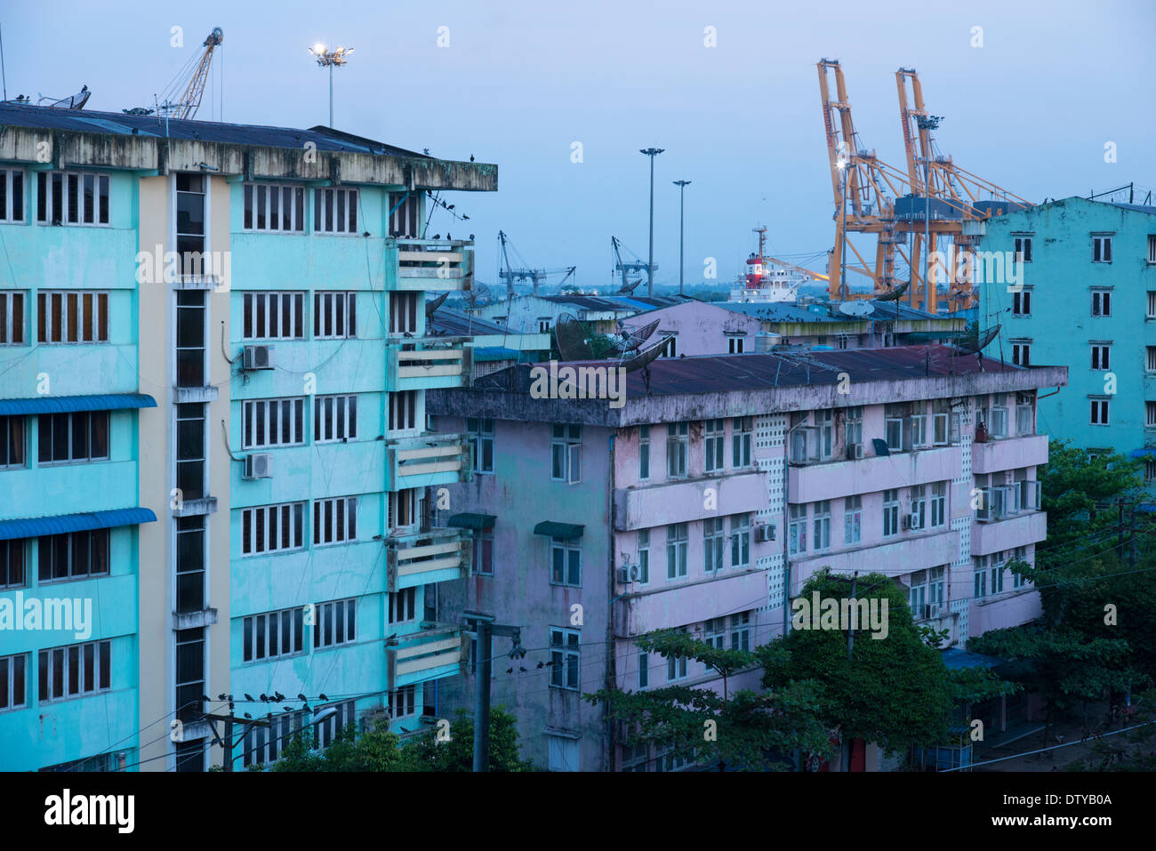 Housing buildings and Harbour. Yangon. Myanmar (Burma Stock Photo - Alamy