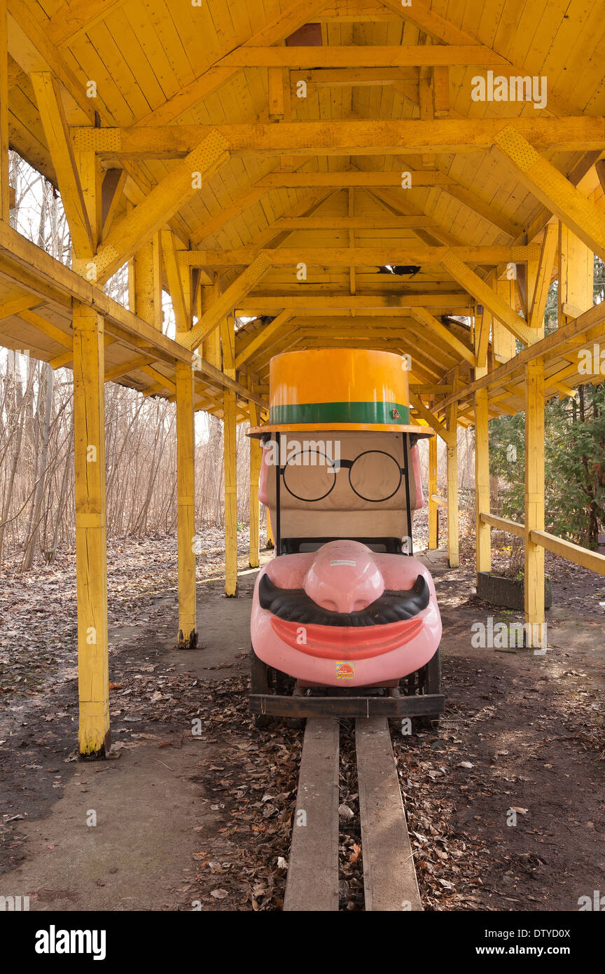 Abandoned derelict recreational forgotten amusement fun park with ruins ...