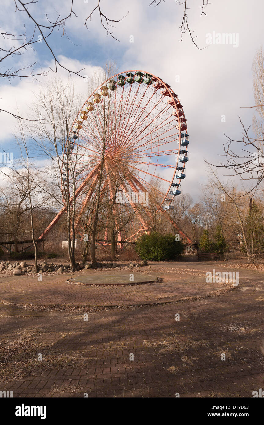 Abandoned derelict recreational forgotten amusement fun park with ruins ...