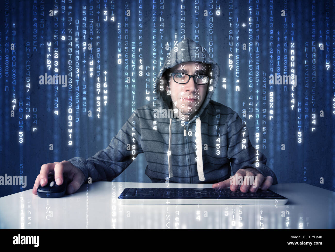Hacker Decoding Information From Futuristic Network Technology Stock