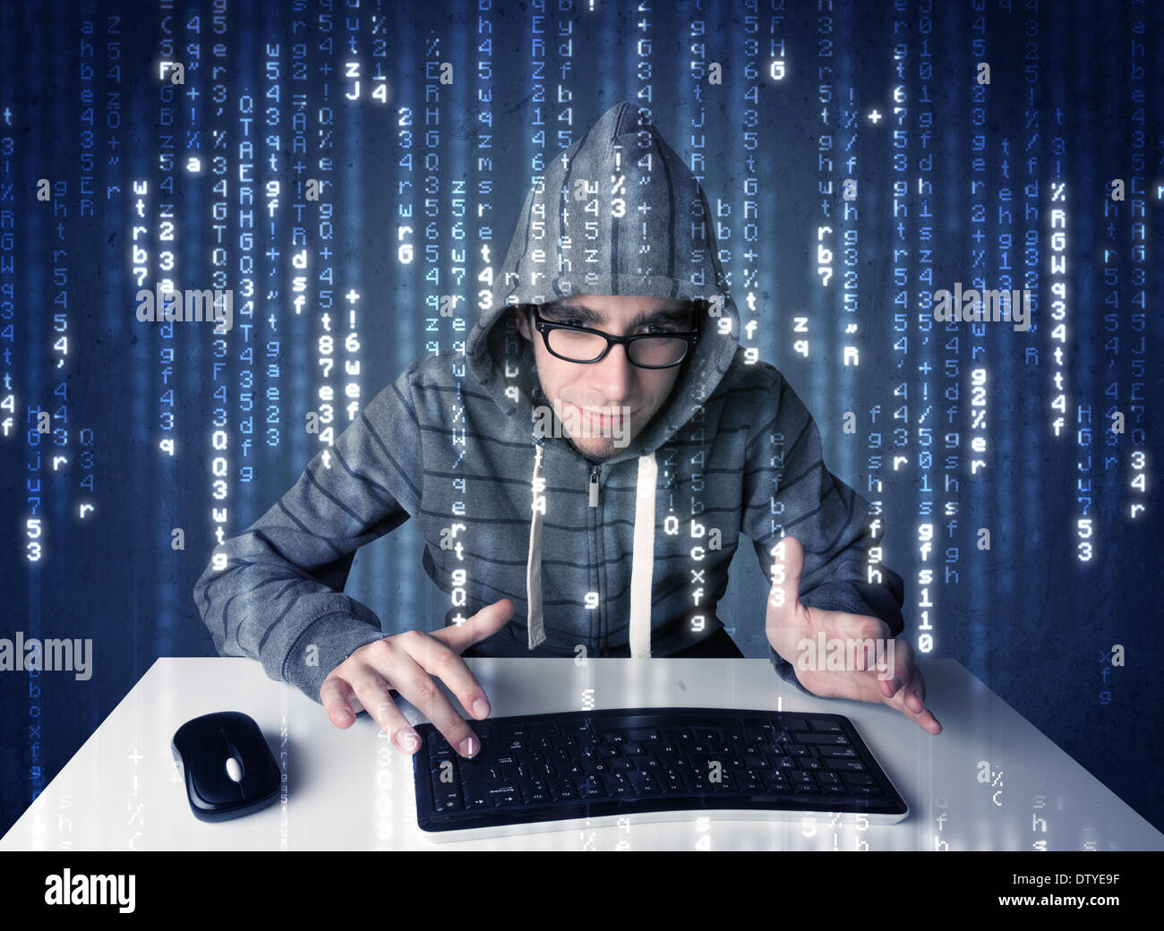 Hacker decoding information from futuristic network technology Stock ...