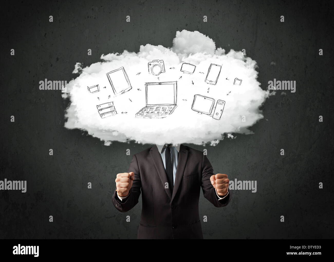 Professional business man with cloud network head Stock Photo - Alamy