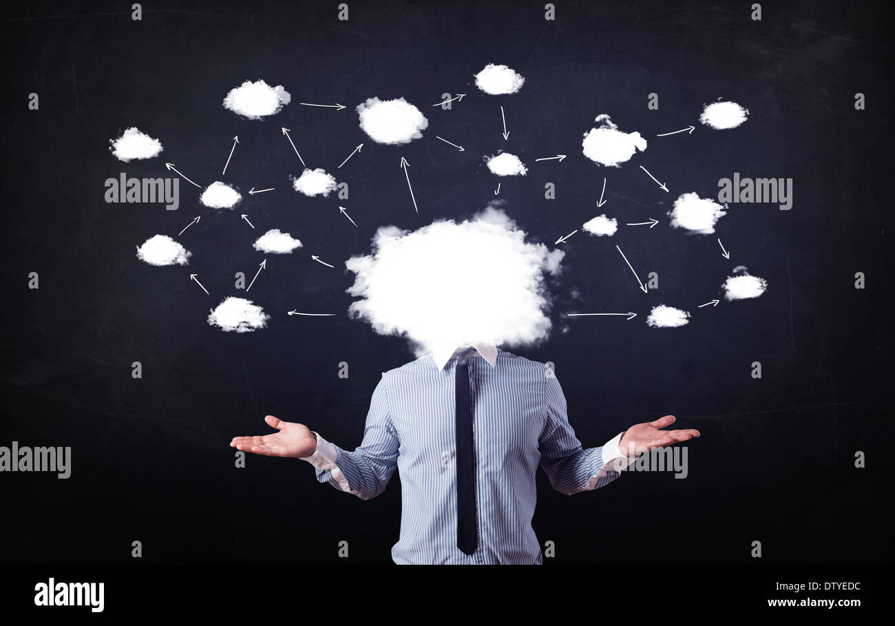 Business man with cloud network head Stock Photo - Alamy