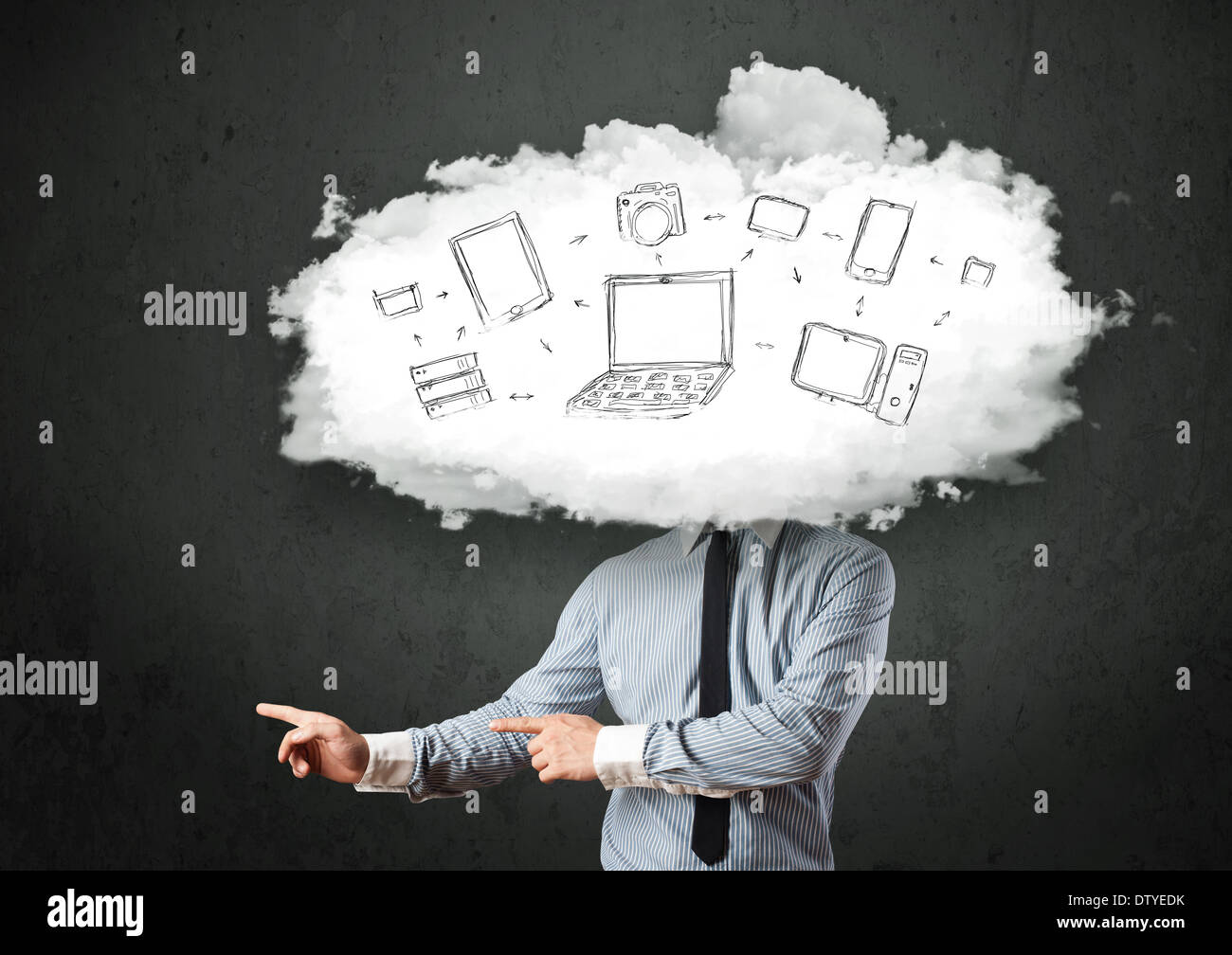Professional business man with cloud network head Stock Photo - Alamy