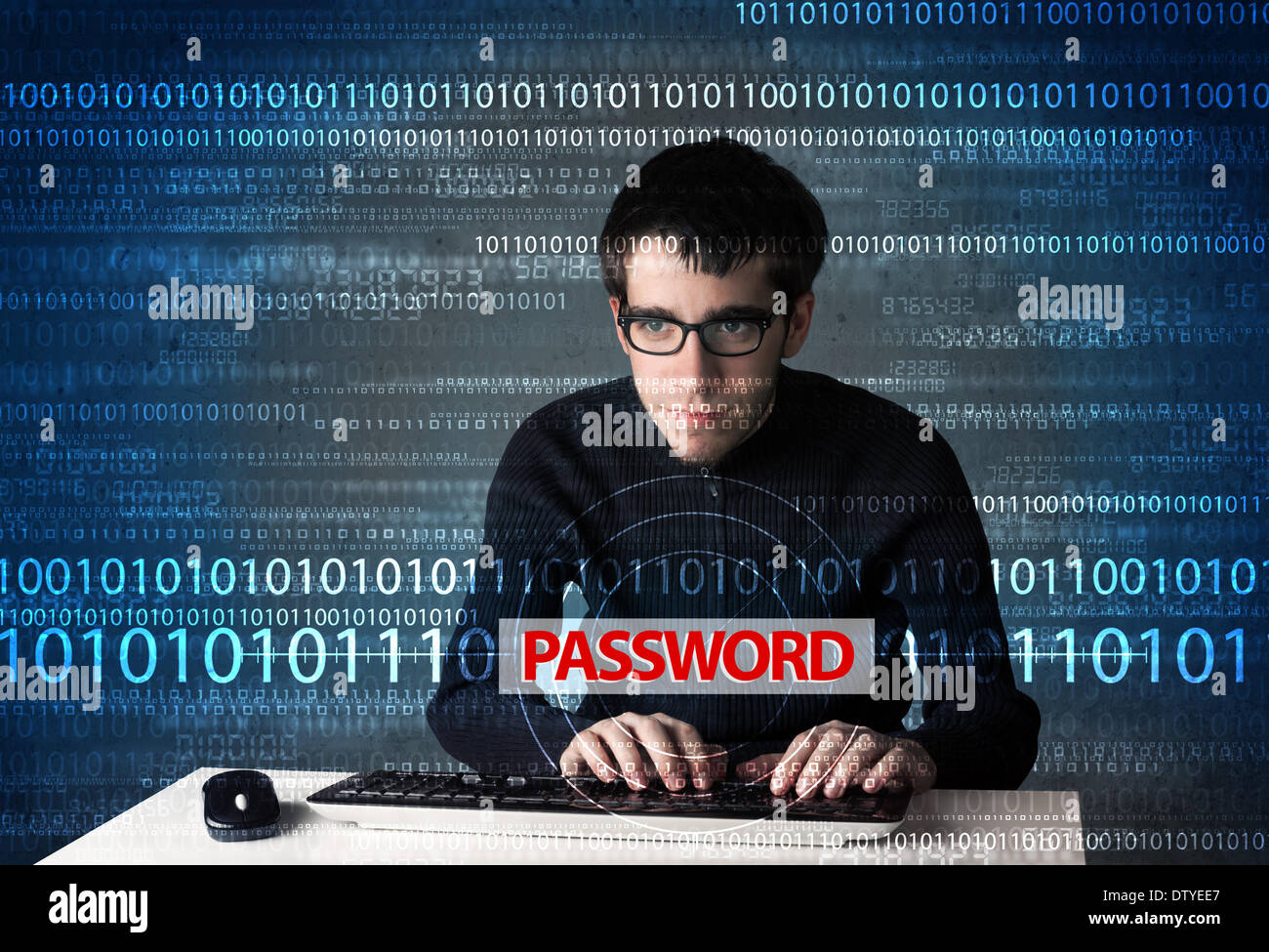 Young geek hacker stealing password Stock Photo - Alamy