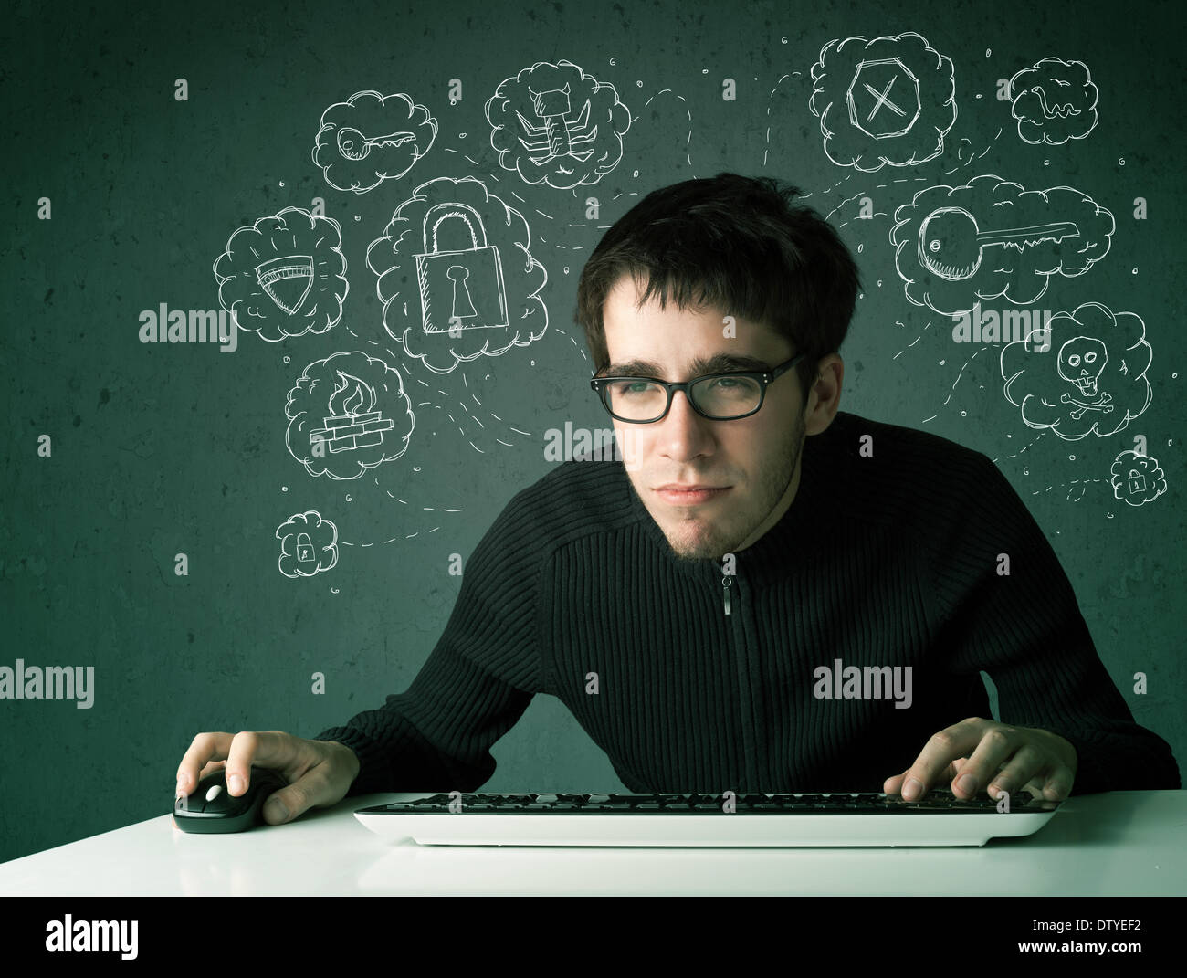 Young nerd hacker with virus and hacking thoughts Stock Photo - Alamy