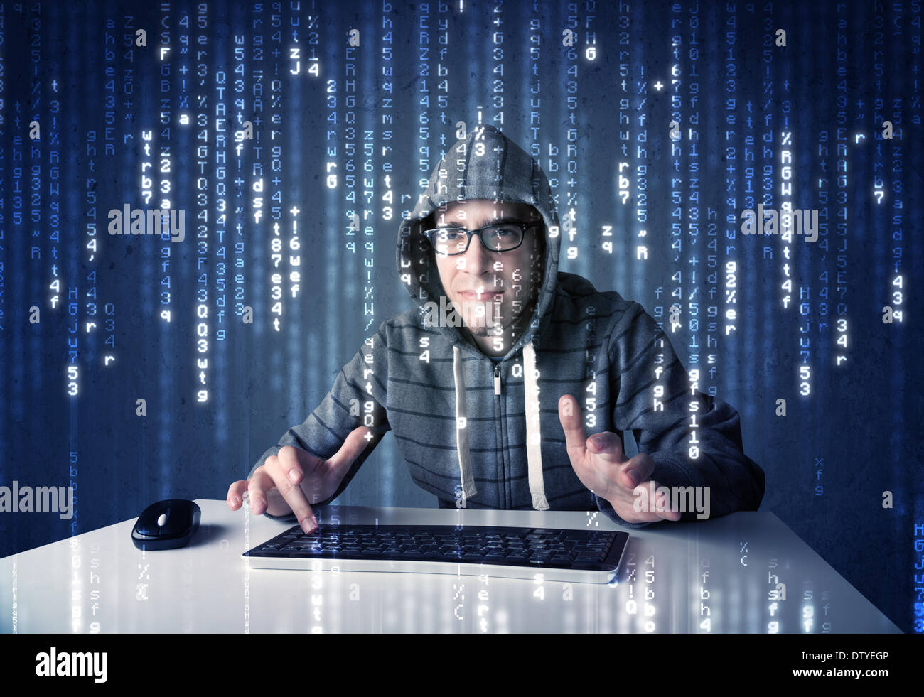 Hacker decoding information from futuristic network technology Stock ...