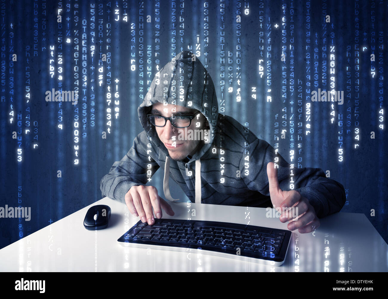 Hacker decoding information from futuristic network technology Stock ...