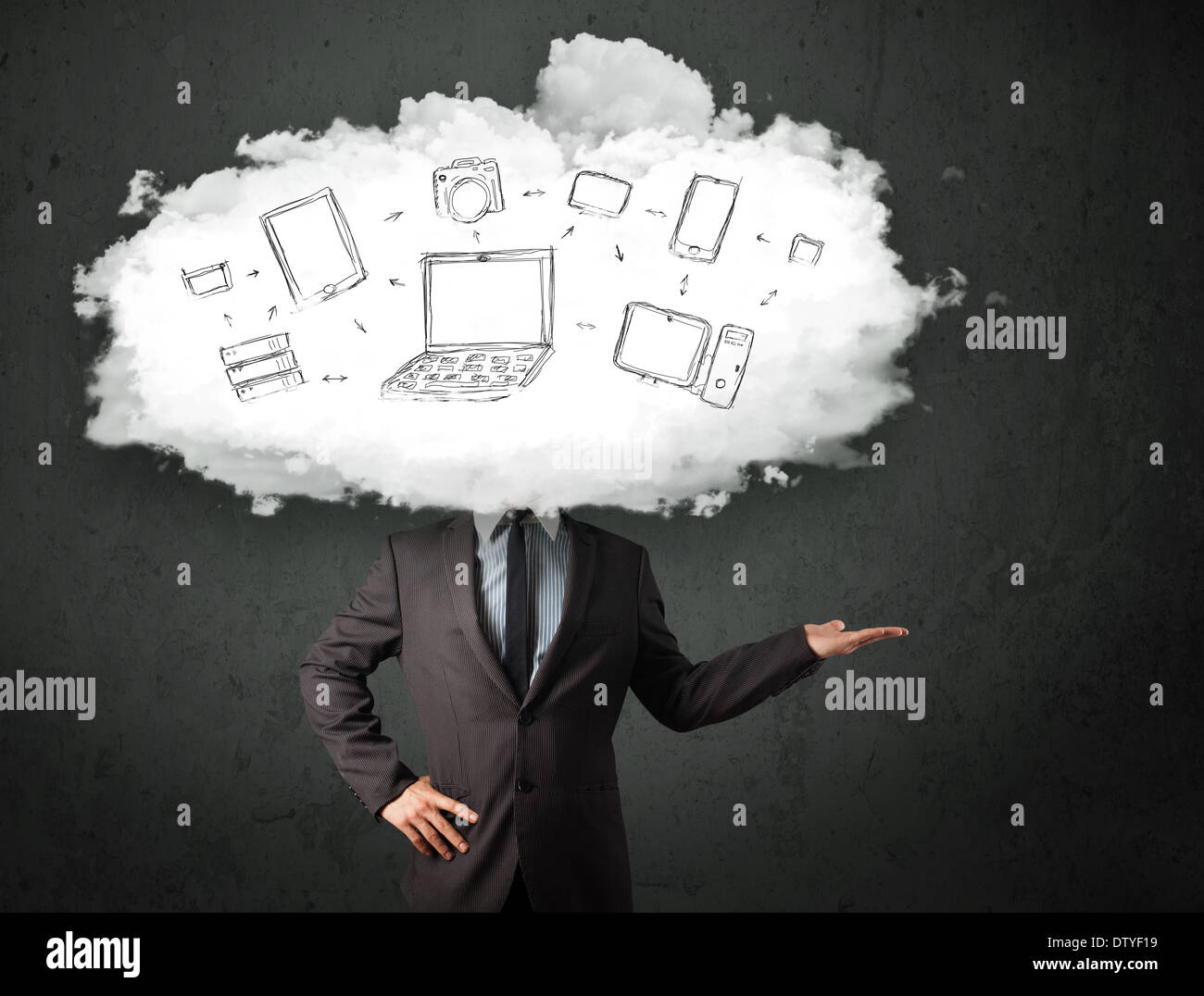 Professional business man with cloud network head Stock Photo - Alamy