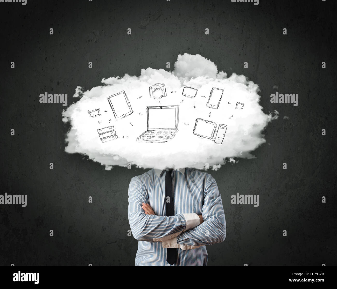 Professional business man with cloud network head Stock Photo - Alamy