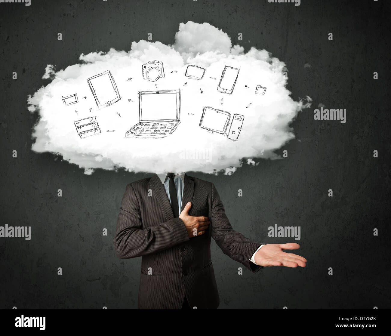 Professional business man with cloud network head Stock Photo - Alamy