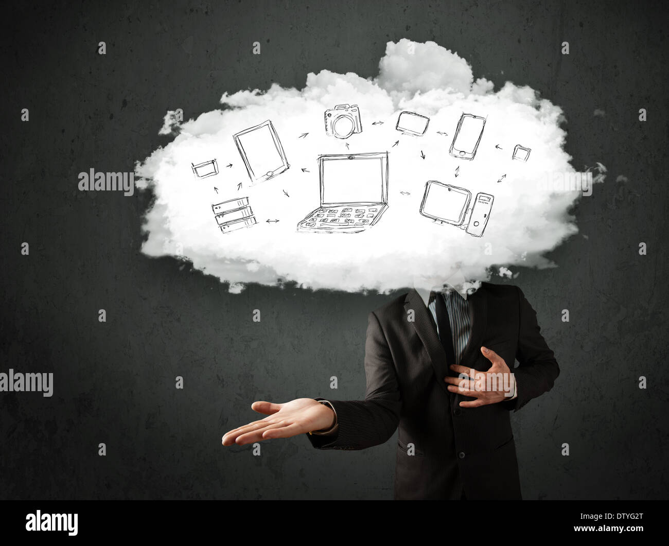 Professional business man with cloud network head Stock Photo - Alamy