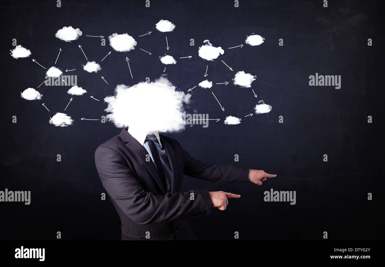 Business man with cloud network head Stock Photo - Alamy