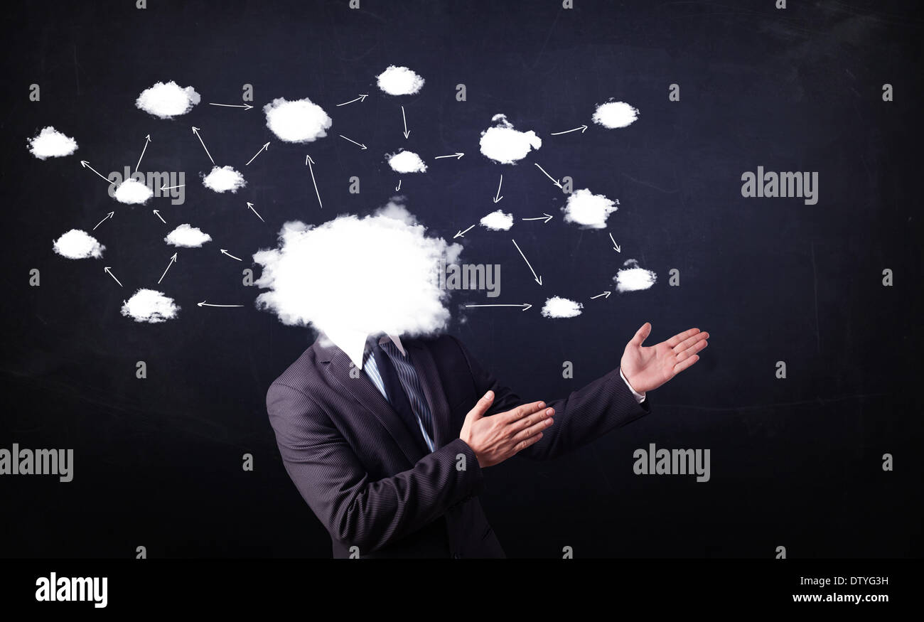 Business man with cloud network head Stock Photo - Alamy