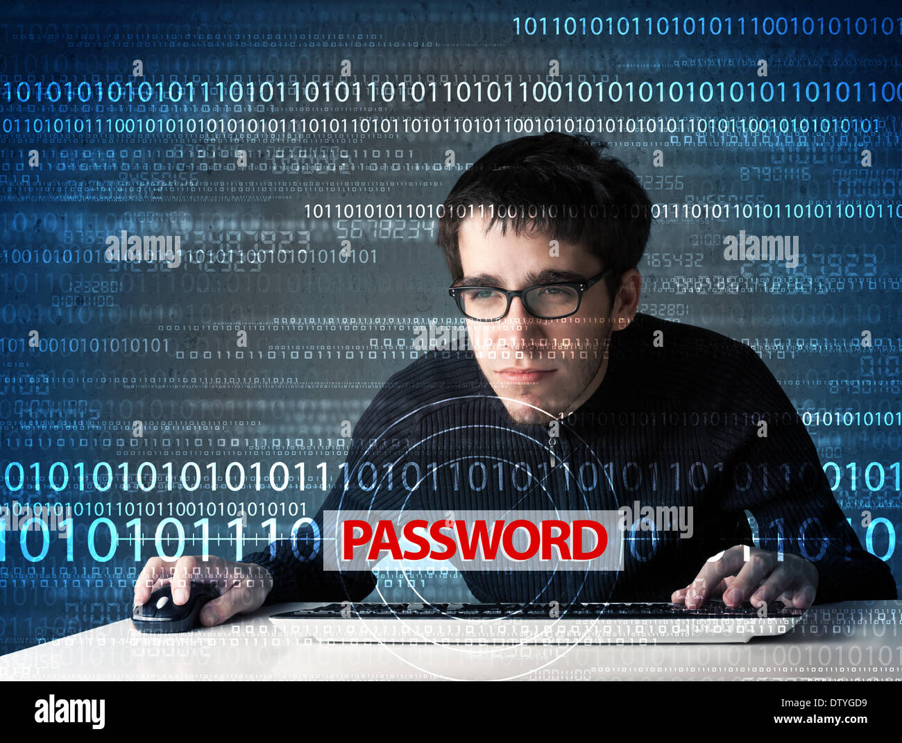 Young geek hacker stealing password Stock Photo - Alamy