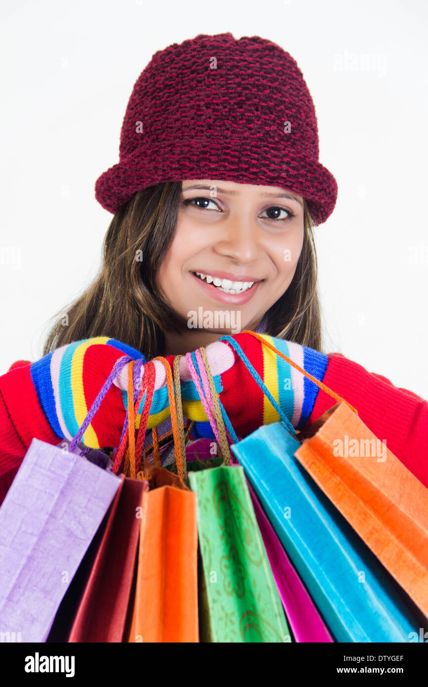 indian Beautiful Girl Shopping Bags Stock Photo - Alamy