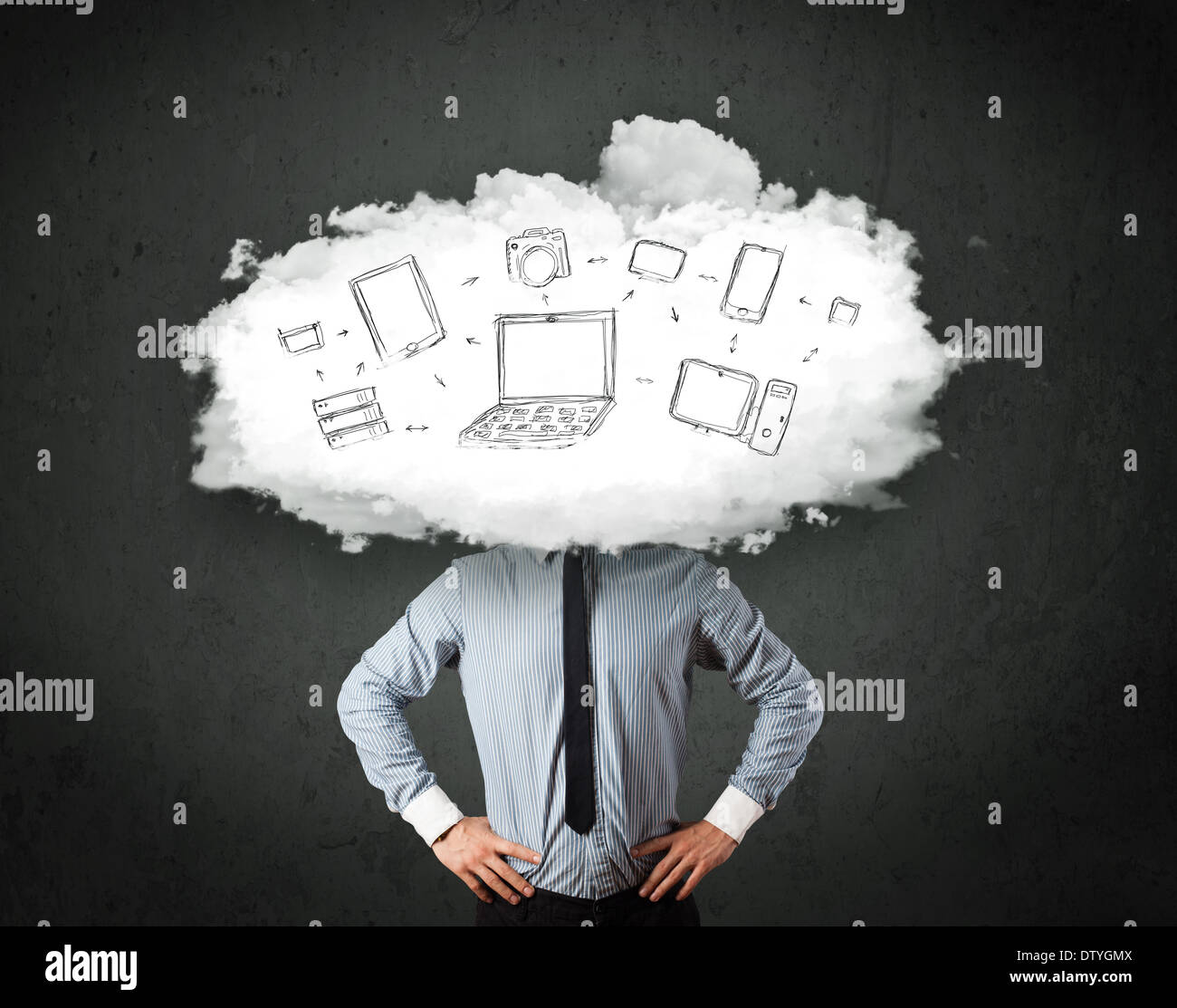 Professional business man with cloud network head Stock Photo - Alamy