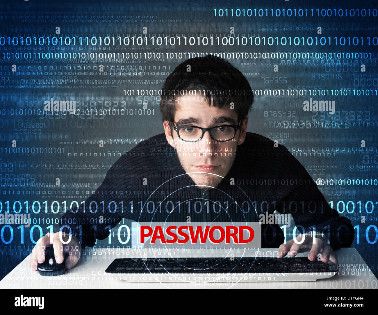 Young geek hacker stealing password Stock Photo - Alamy